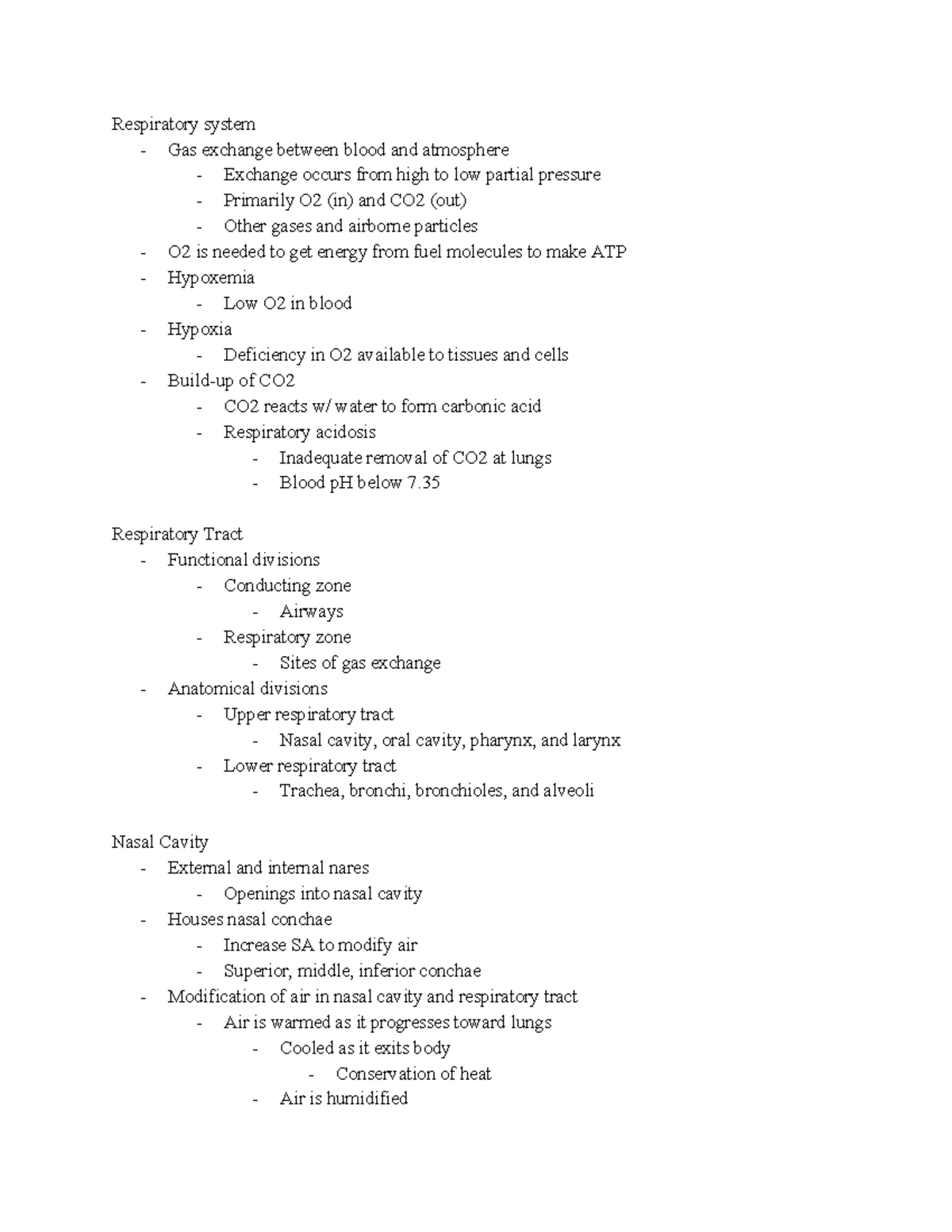 Bio 113 Ch 18 Respiratory System - Respiratory system - Gas exchange ...