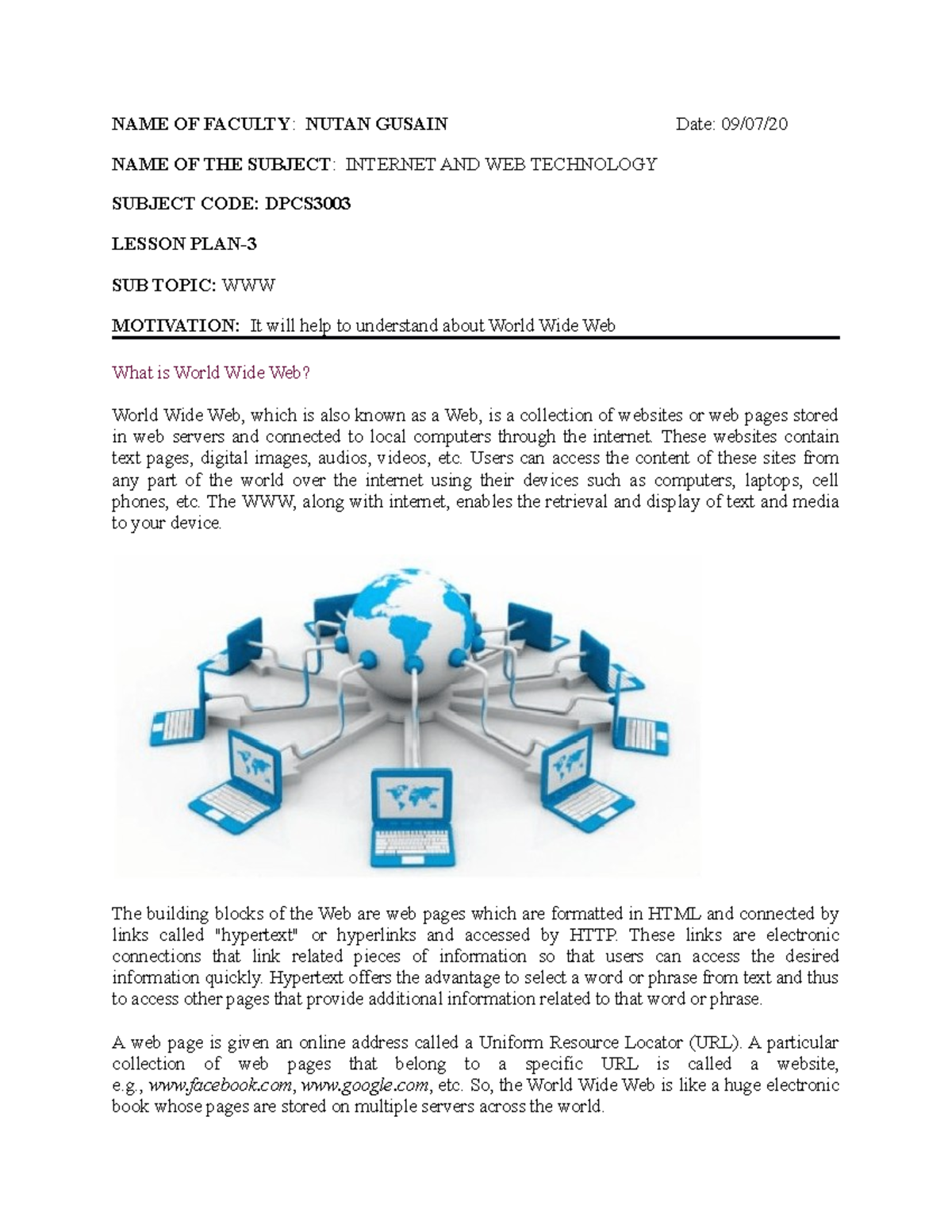 DPCS3003 ALP - Lecture notes INTERNET & WEB TECHNOLODGY NOTES - Web ...
