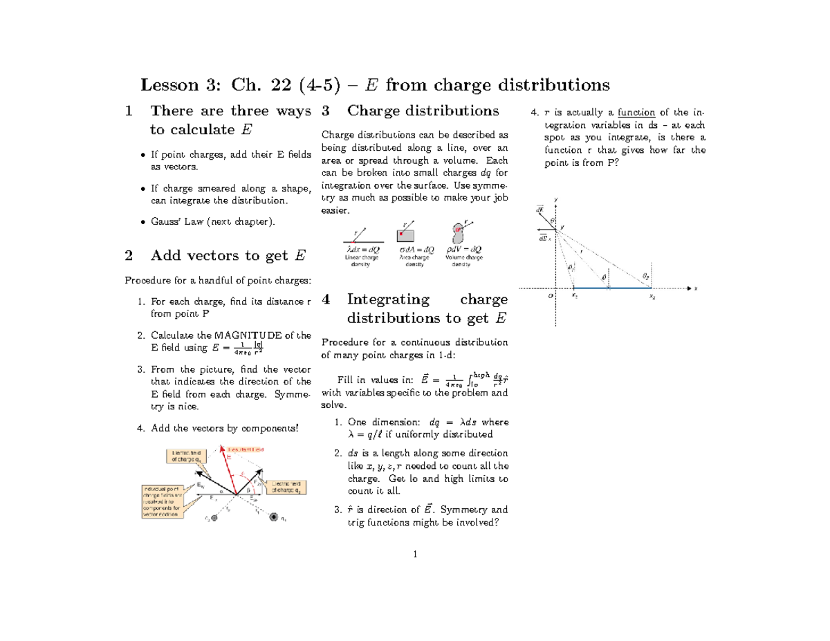 Lesson 03 electric field from charge distributions - Lesson 3: Ch. 22 ...