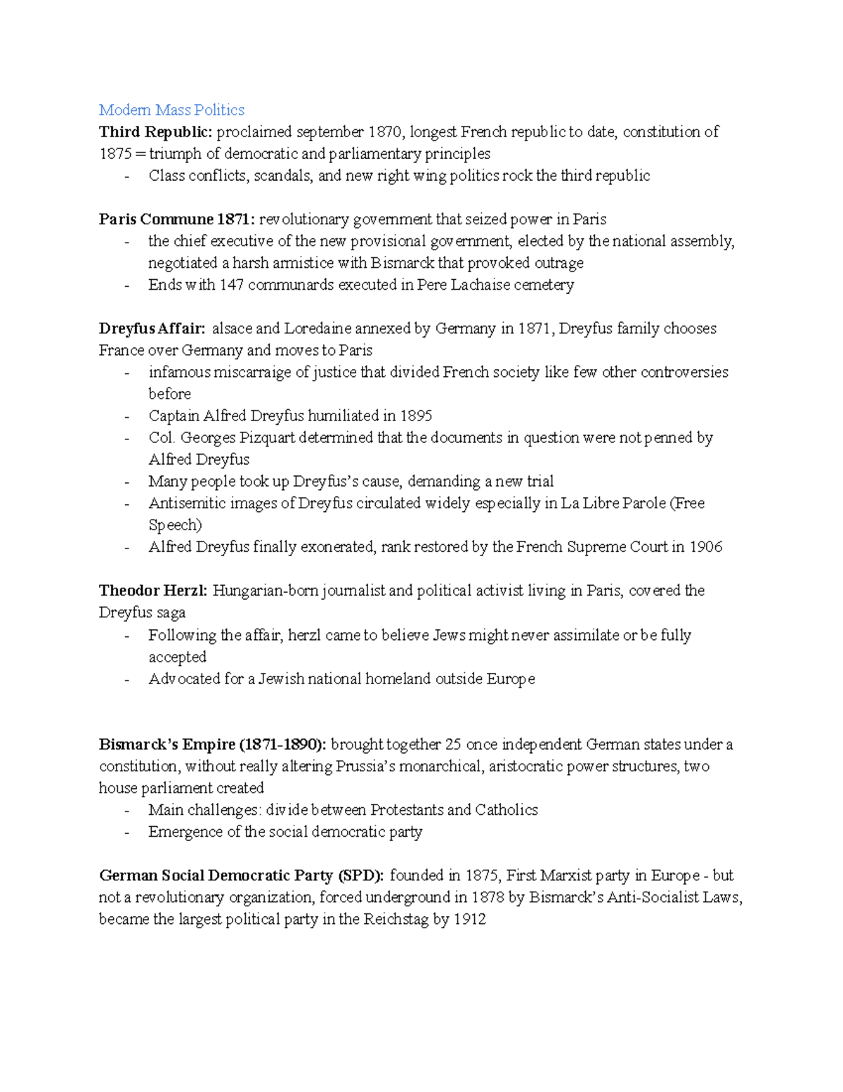 Modern Mass Politics - Key terms, people, dates, and summaries of this ...