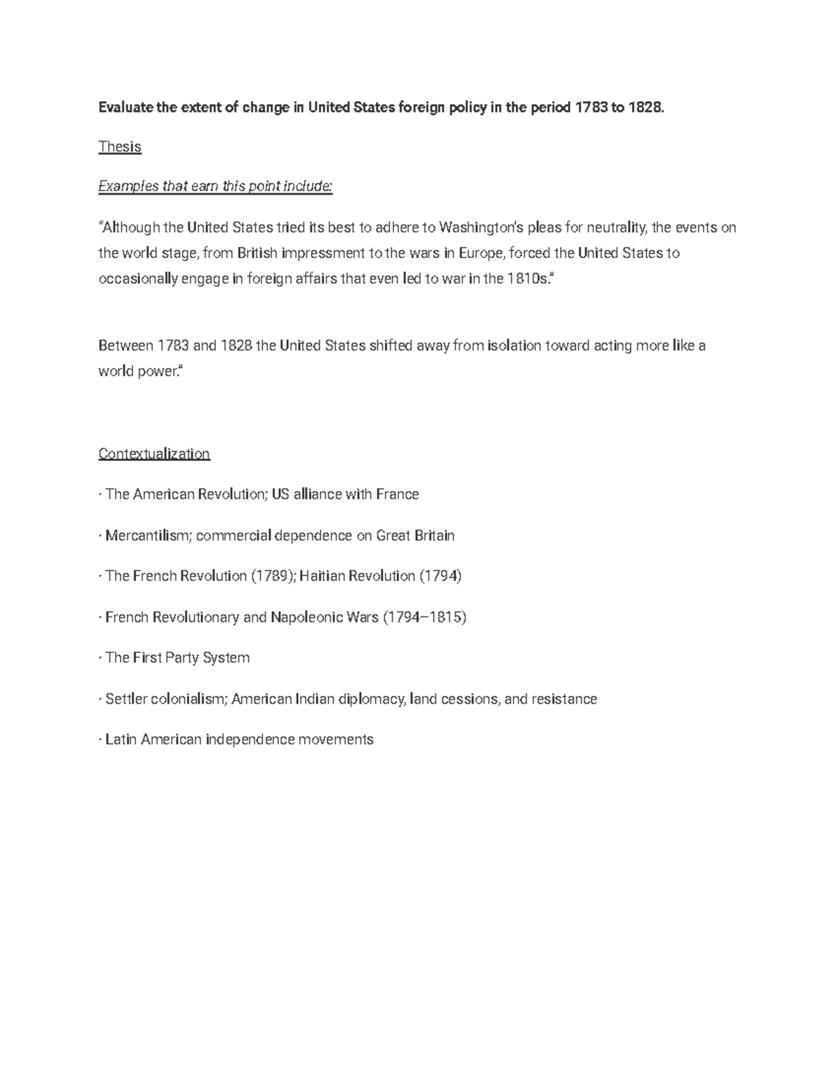 2B DBQ Outline F.P - Evaluate the extent of change in United States ...