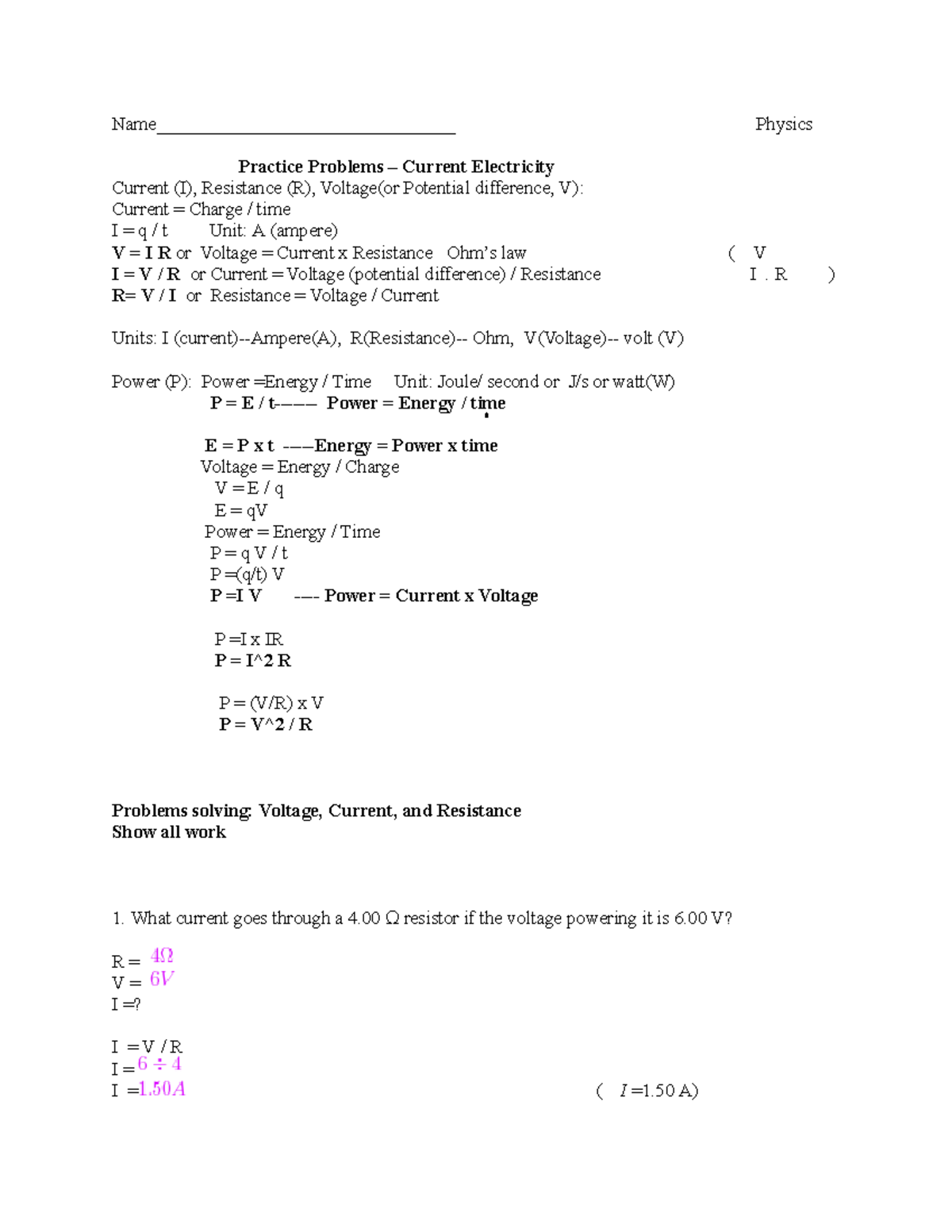 Kami Export - Rohan John- Practice Problems-Current Electricity - - Studocu
