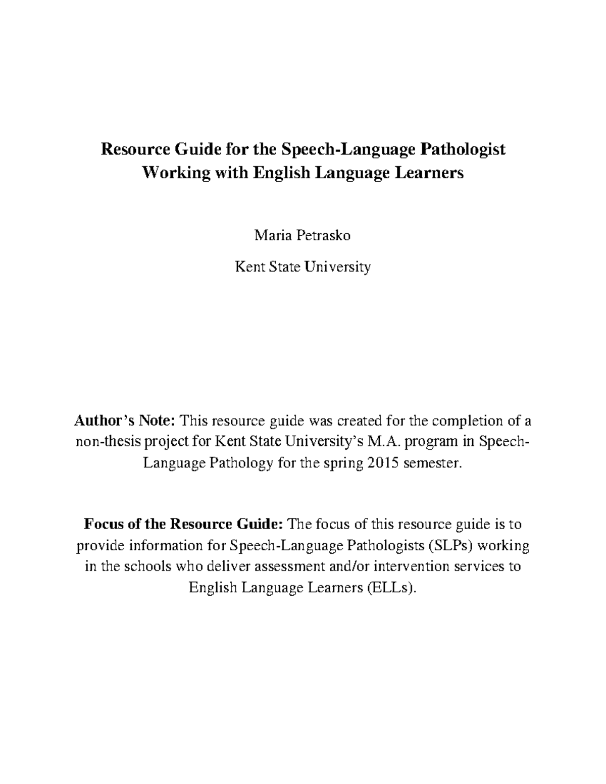 ELL resource guide for SLPs - Resource Guide for the Speech-Language ...