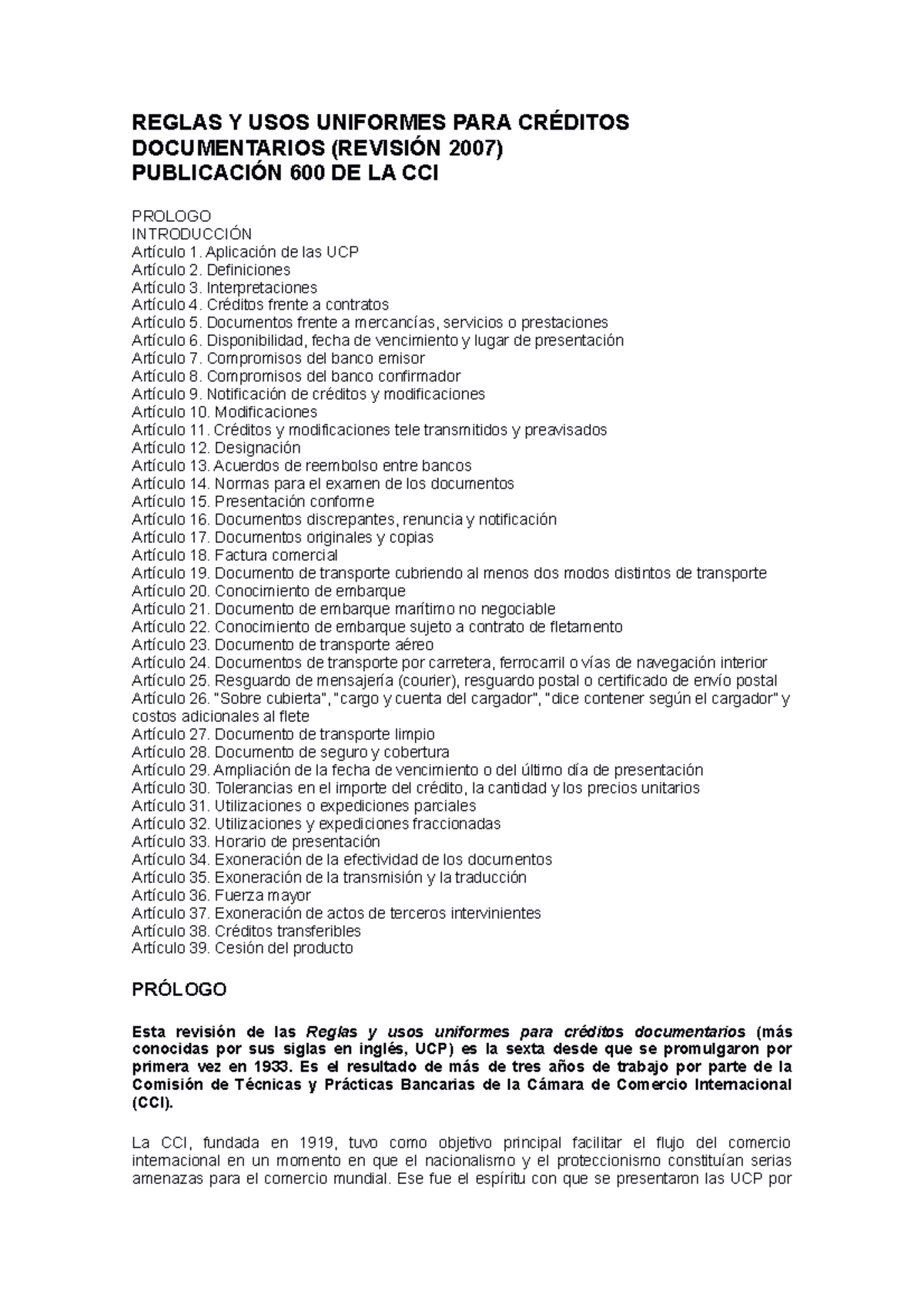 UCP 600 - ucp 600 - REGLAS Y USOS UNIFORMES PARA CRÉDITOS DOCUMENTARIOS ...