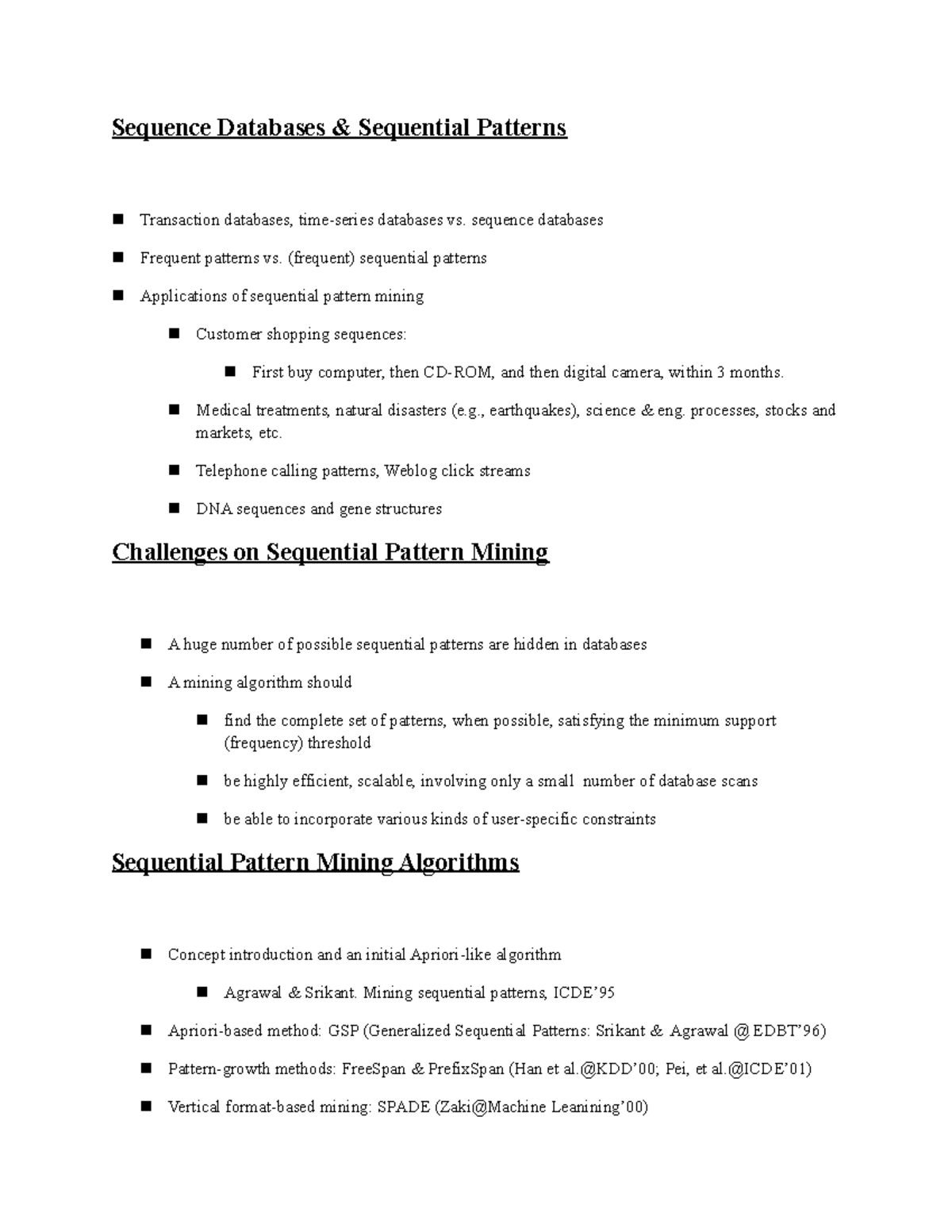 Sequence Databases Data Mining Notes Sequence Databases And Sequential Patterns Transaction