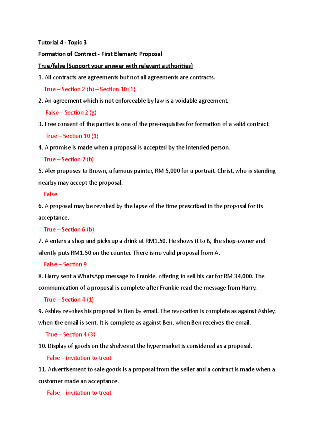 Tutorial Question Topic 3 - Tutorial 4 - Topic 3 Formation of Contract ...