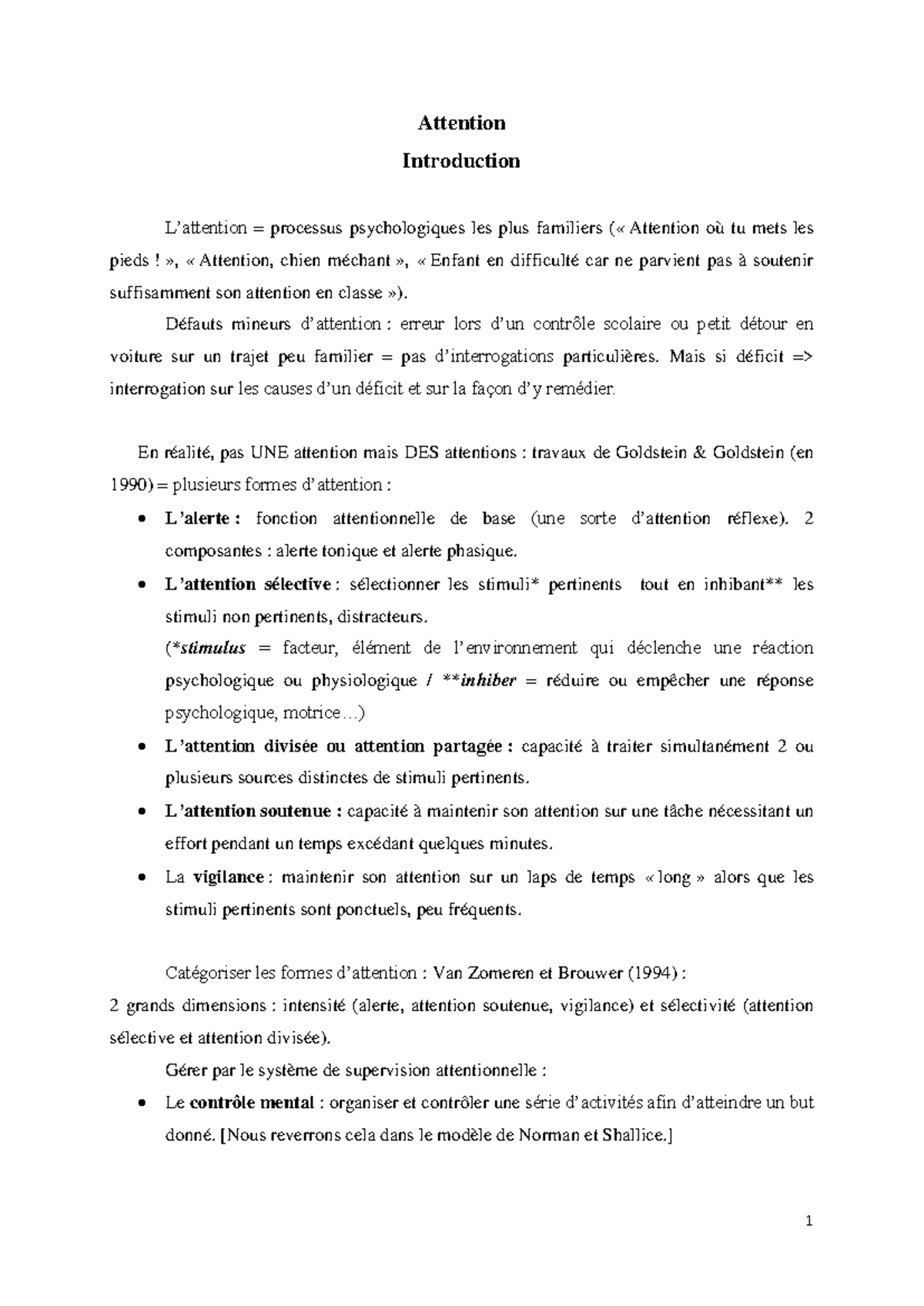CM1-Notes de cours - cm 1 - Attention Introduction L’attention ...