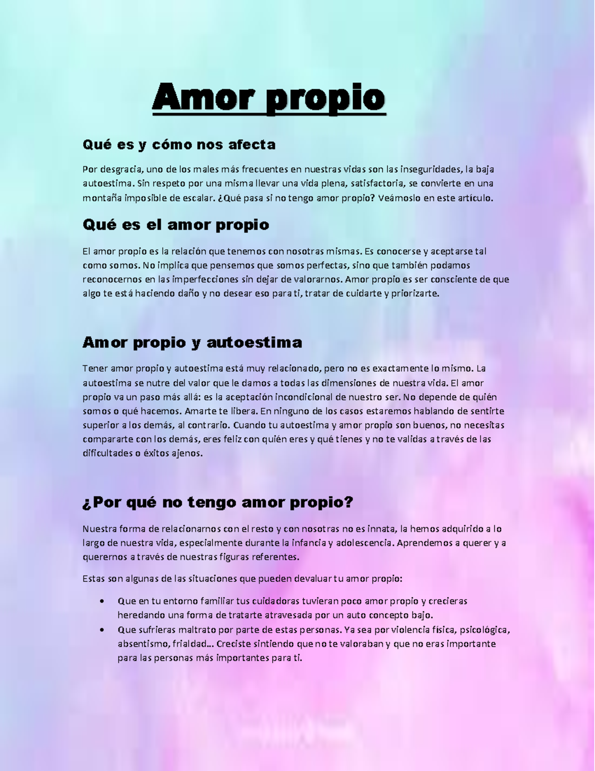 Amor propio - Amor propio Qué es y cómo nos afecta Por desgracia, uno ...