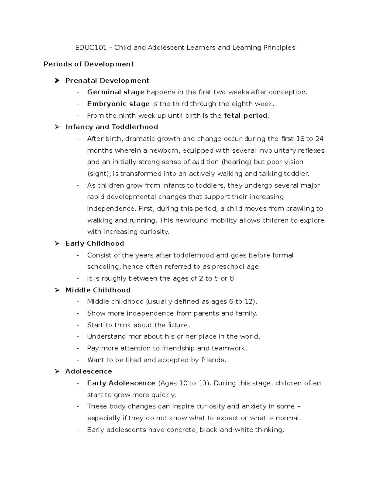 Periods Of Development - EDUC101 – Child and Adolescent Learners and ...