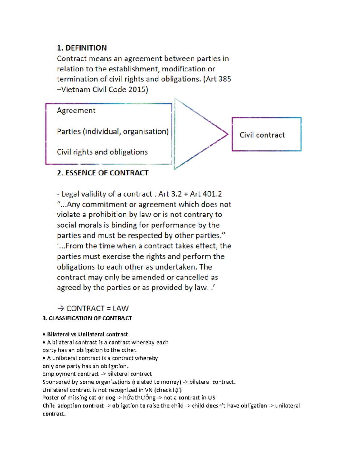 introduction to law - 3. CLASSIFICATION OF CONTRACT Bilateral vs ...