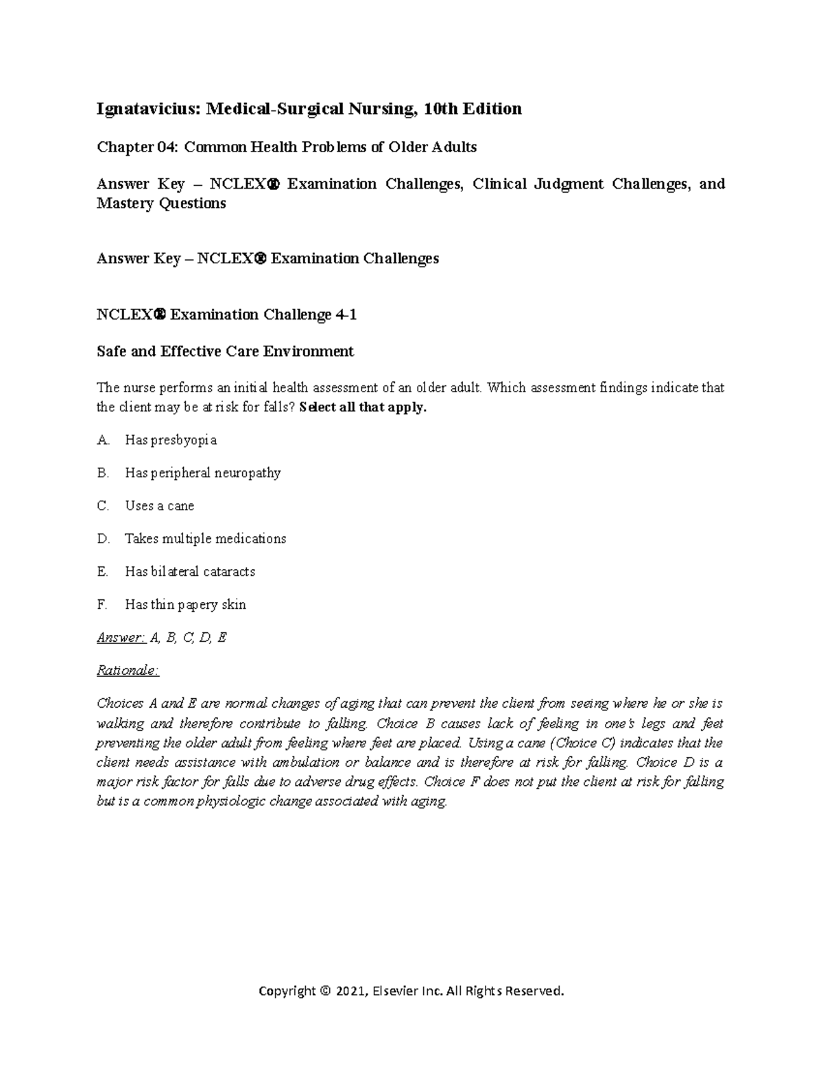 Chapter 004 - Notes - Ignatavicius: Medical-Surgical Nursing, 10th ...