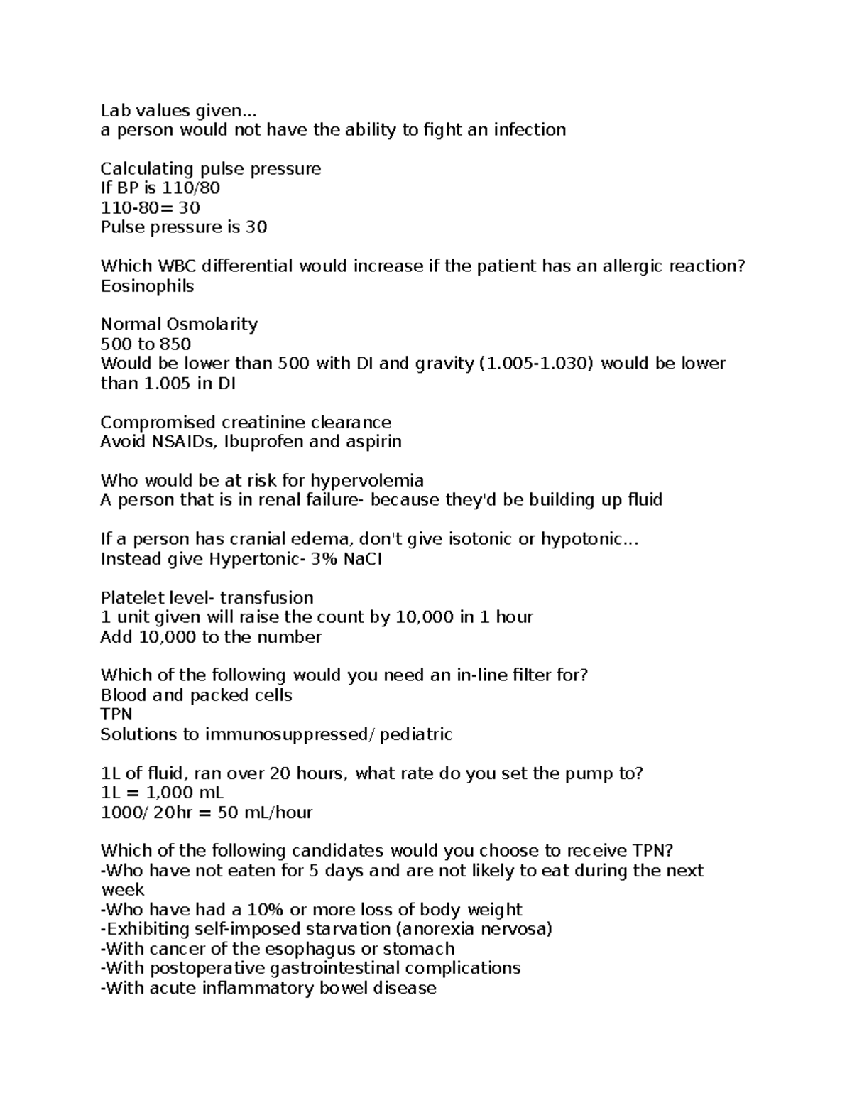 Lab Values Given Lpn Lab Values Given A Person Would Not Have The Ability To Fight An