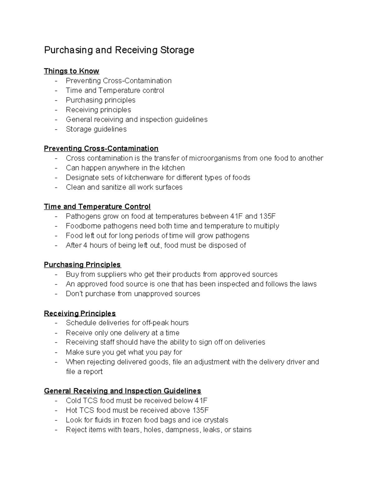 Purchasing and Receiving Storage at Restaurants - Purchasing and ...