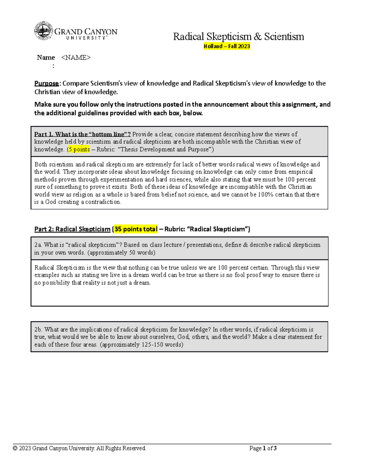 T2-Skepticism Scientism Holland FA23 - Radical Skepticism & Scientism ...
