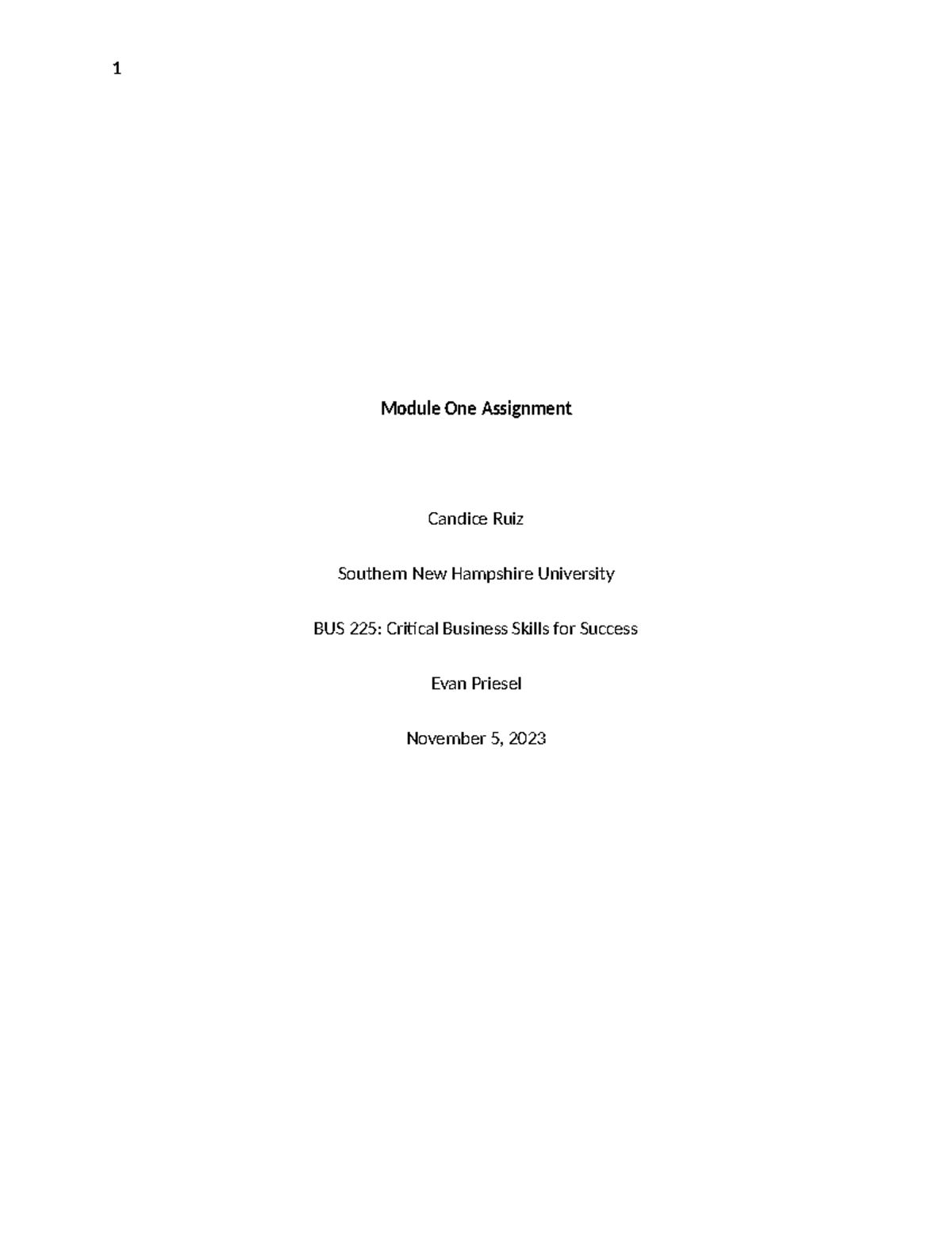 BUS225 Module One Assignment - Module One Assignment Candice Ruiz ...