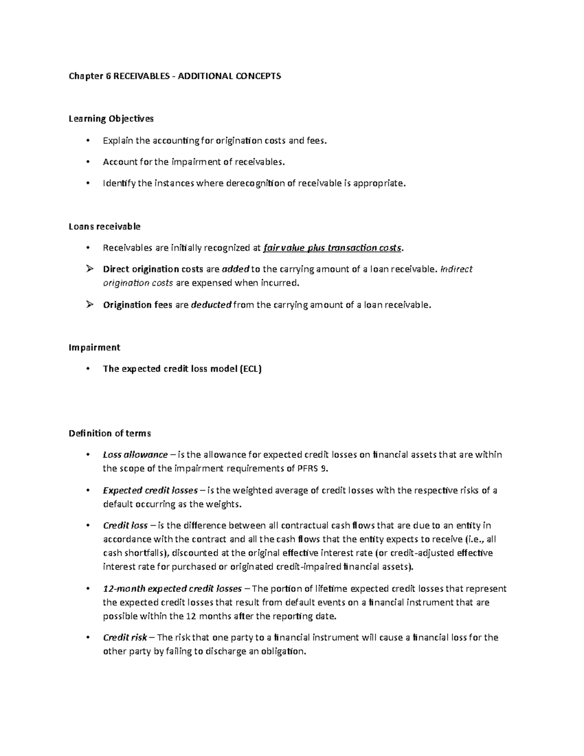 Chapter 6 Receivables - Chapter 6 RECEIVABLES - ADDITIONAL CONCEPTS ...