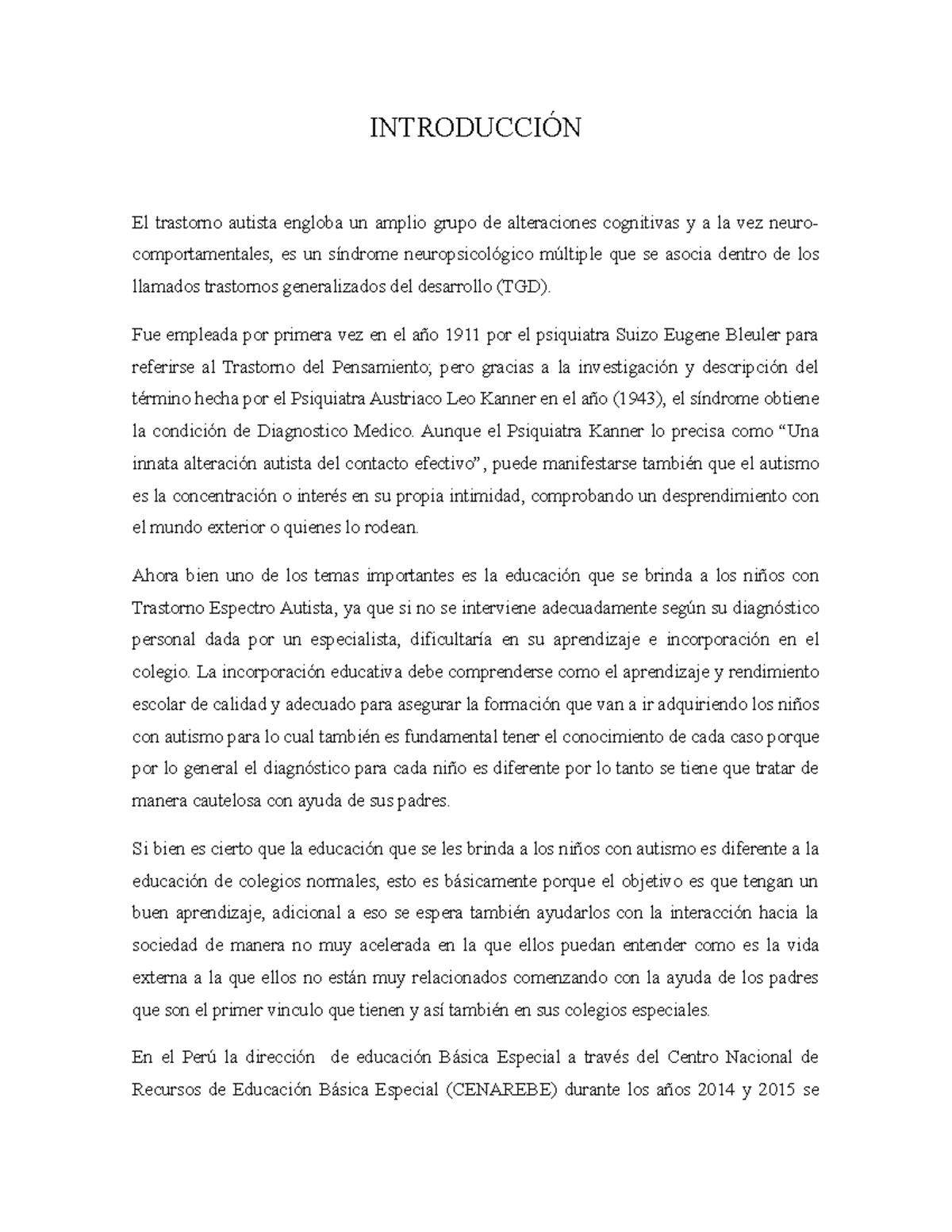 Introduccion TEA - intrroducción sobre el TEA - INTRODUCCIÓN El ...