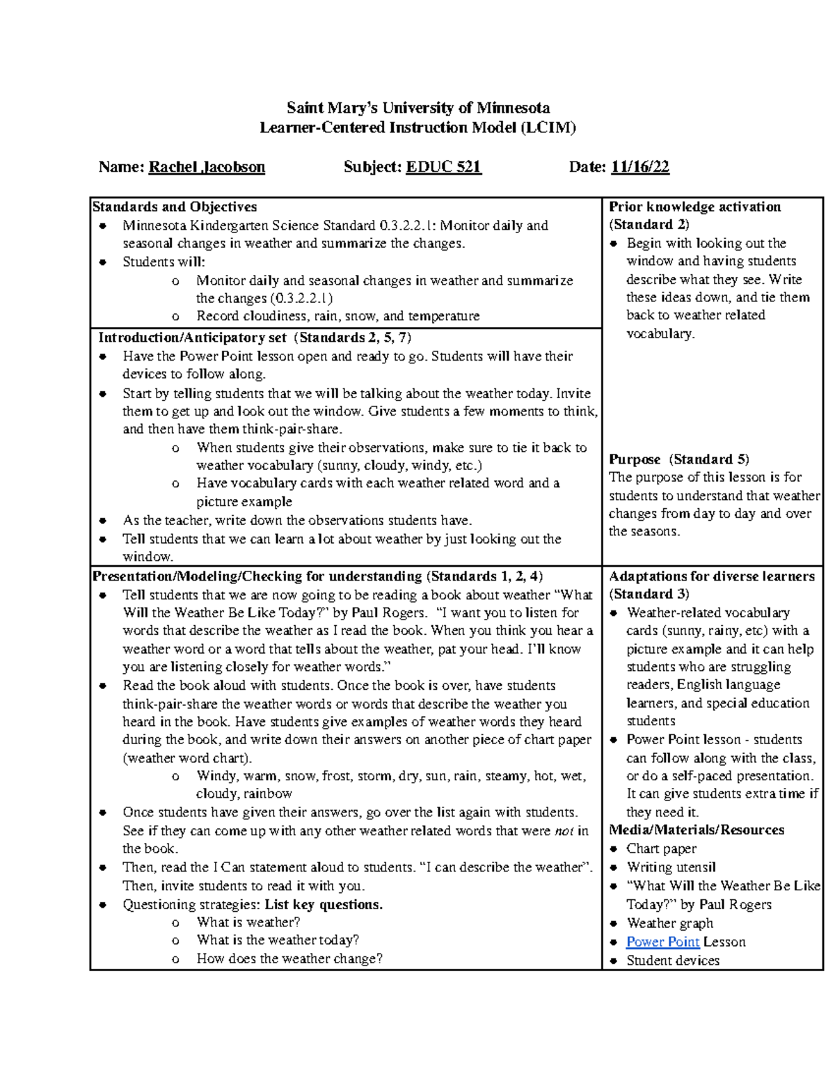 Earth and Space LCIM - Professor Connie Bryant - Saint Mary’s ...