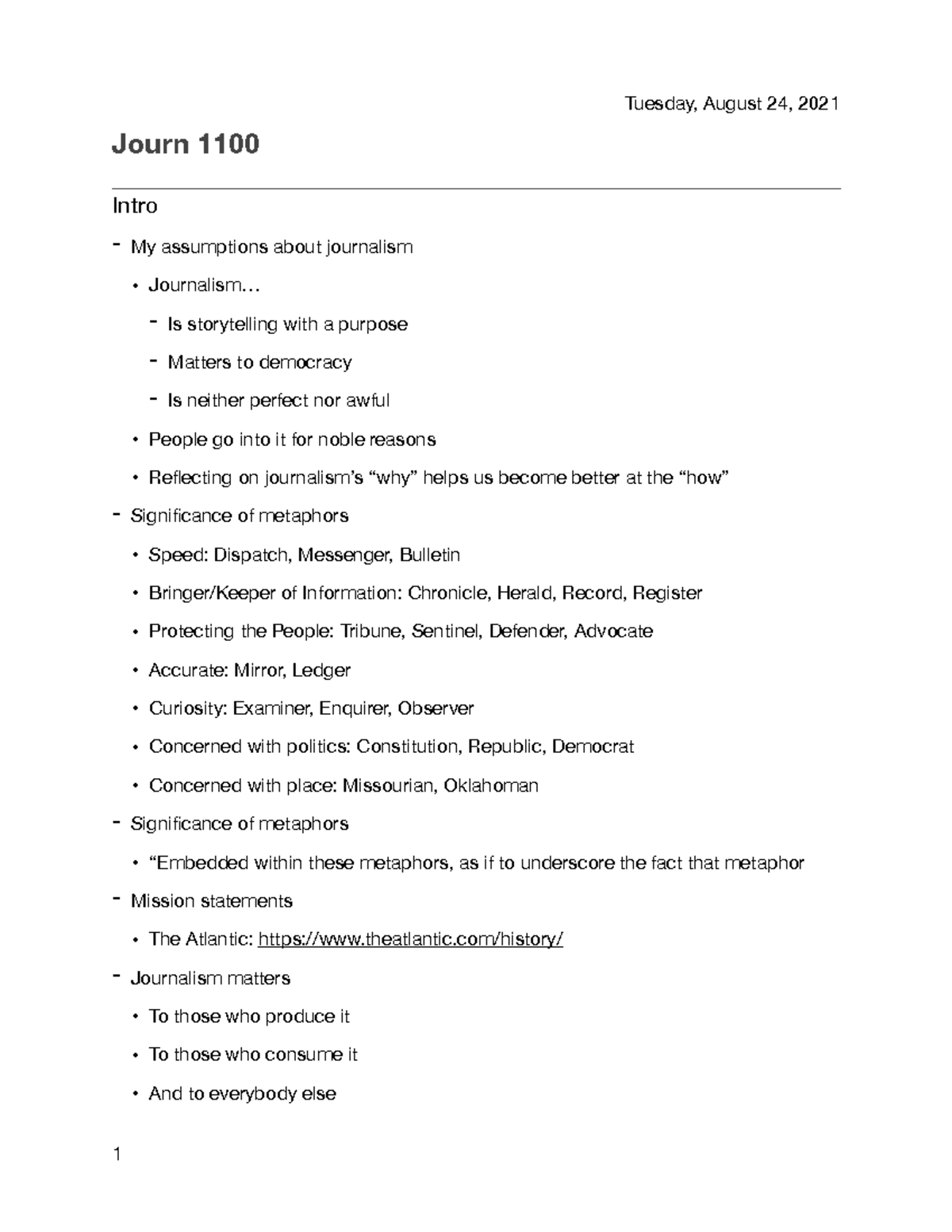 Journ 1100 First Chapters PDF - Journ 1100 Intro - My assumptions about ...