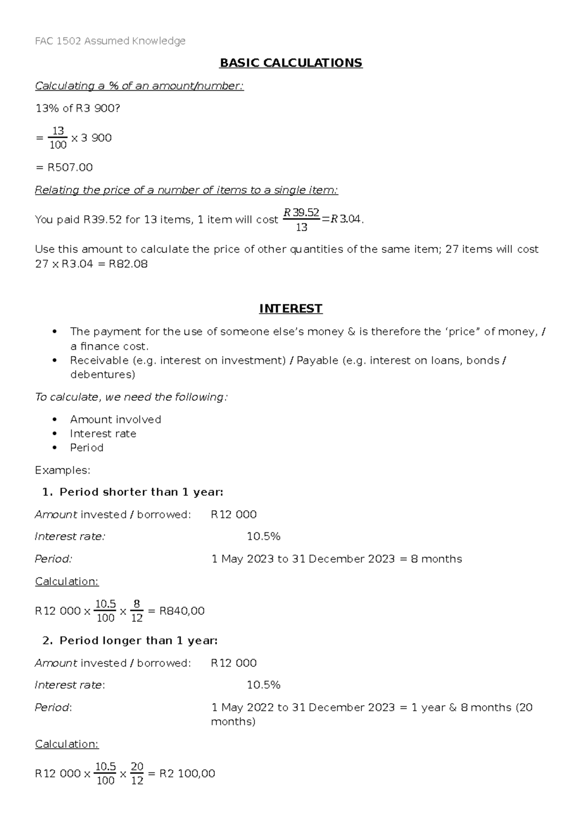 FAC 1502 Assumed Knowledge - FAC 1502 Assumed Knowledge BASIC ...