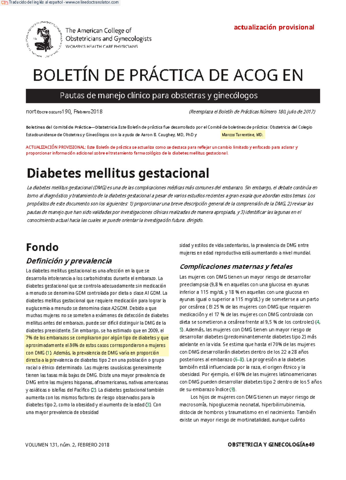 Gestational Diabetes Mellitus - actualización provisional BOLETÍN DE ...