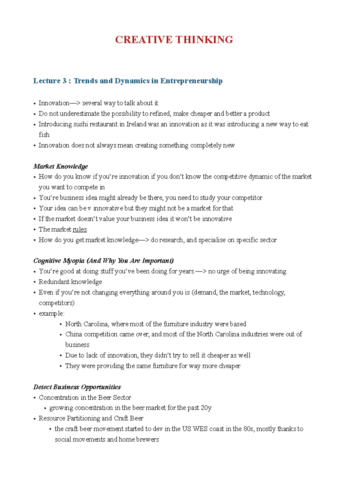 Lecture 2 - Trends and Dynamics in Entrepreneurship - CREATIVE THINKING ...