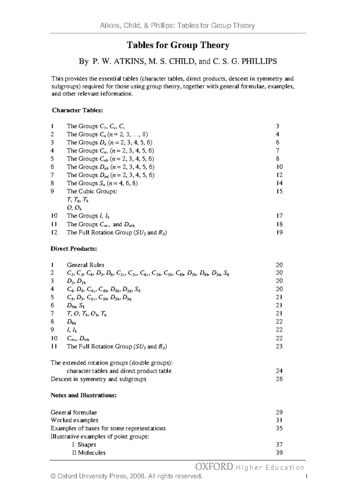 Tables for group theory - H i g h e r E d u c a t i o n Tables for ...