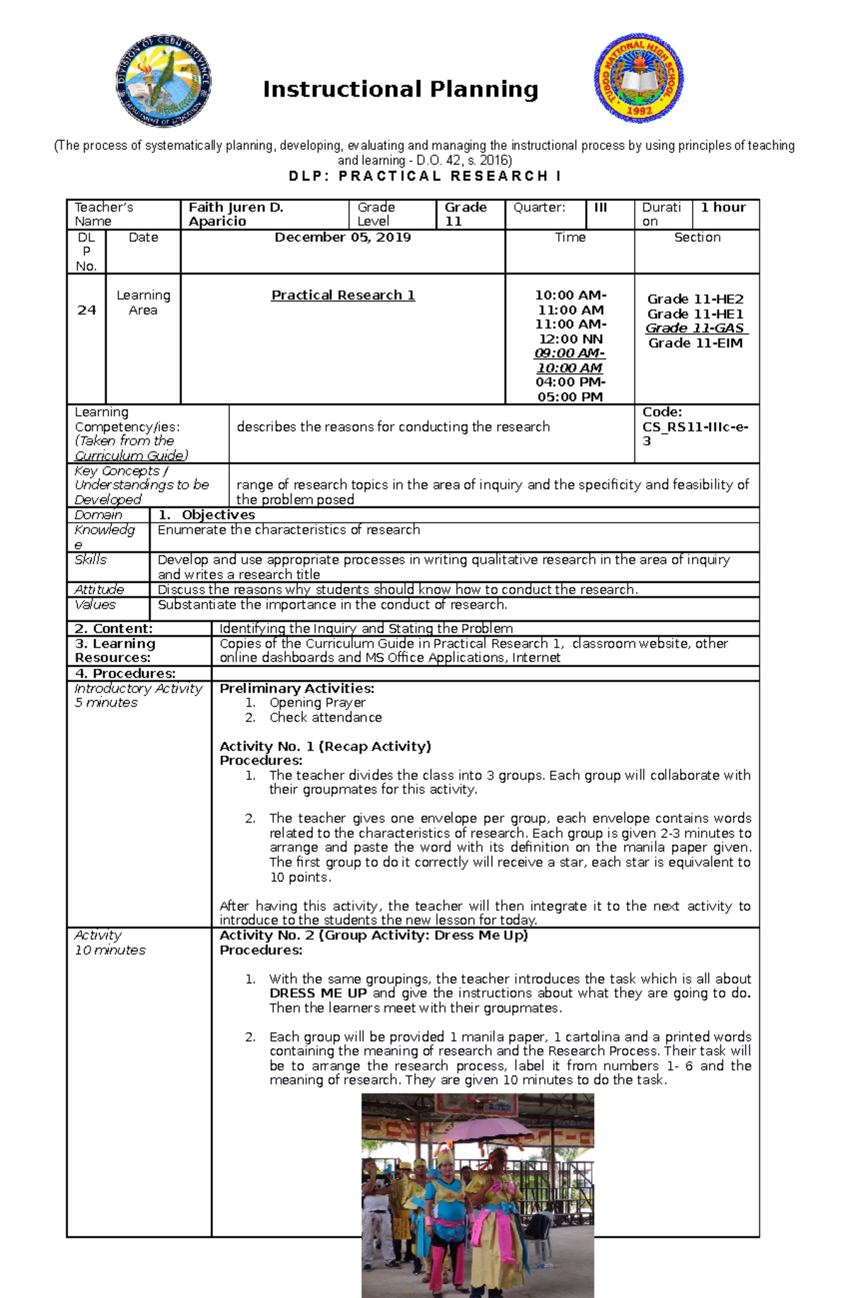 Prac Res 1 12-05-2019 - notes - Instructional Planning (The process of ...