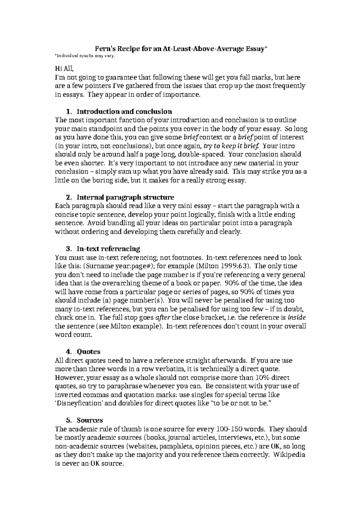 Fern’s Recipe for Essays - Fern’s Recipe for an At-Least-Above-Average ...