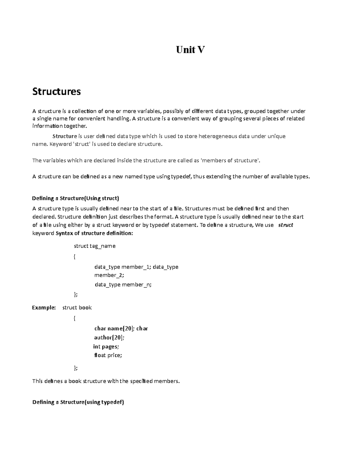 Unit V Structures - Unit V Structures A structure is a collection of ...