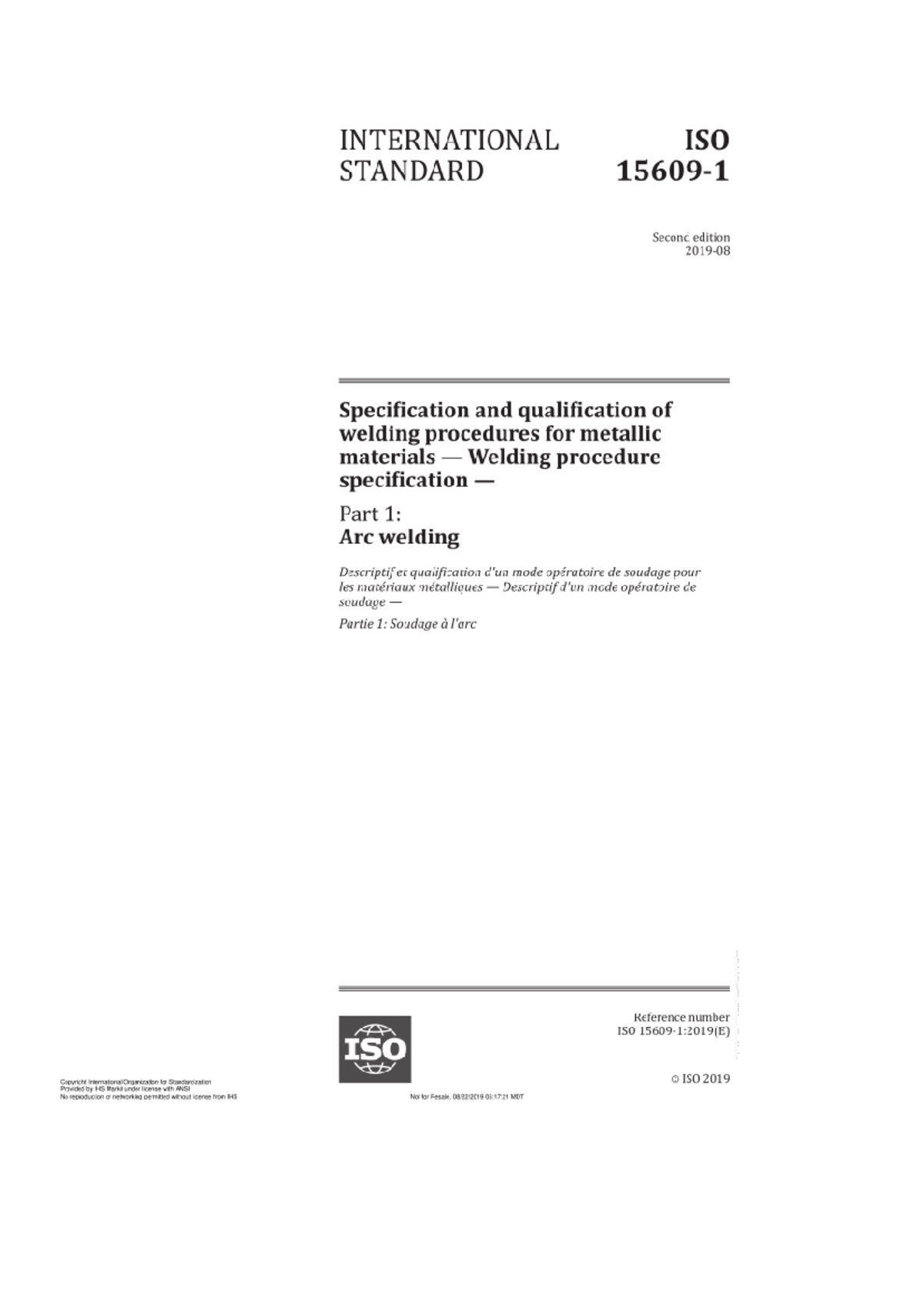 ISO 15609 1 2019 - INTERNATIONAL ISO STANDARD Second edition ...