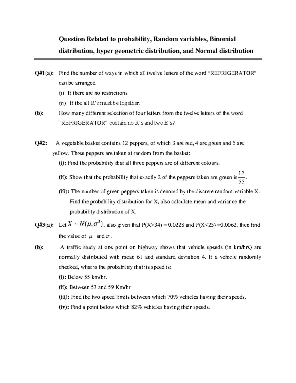 Questions Probability and Probability Distributions - Question Related ...