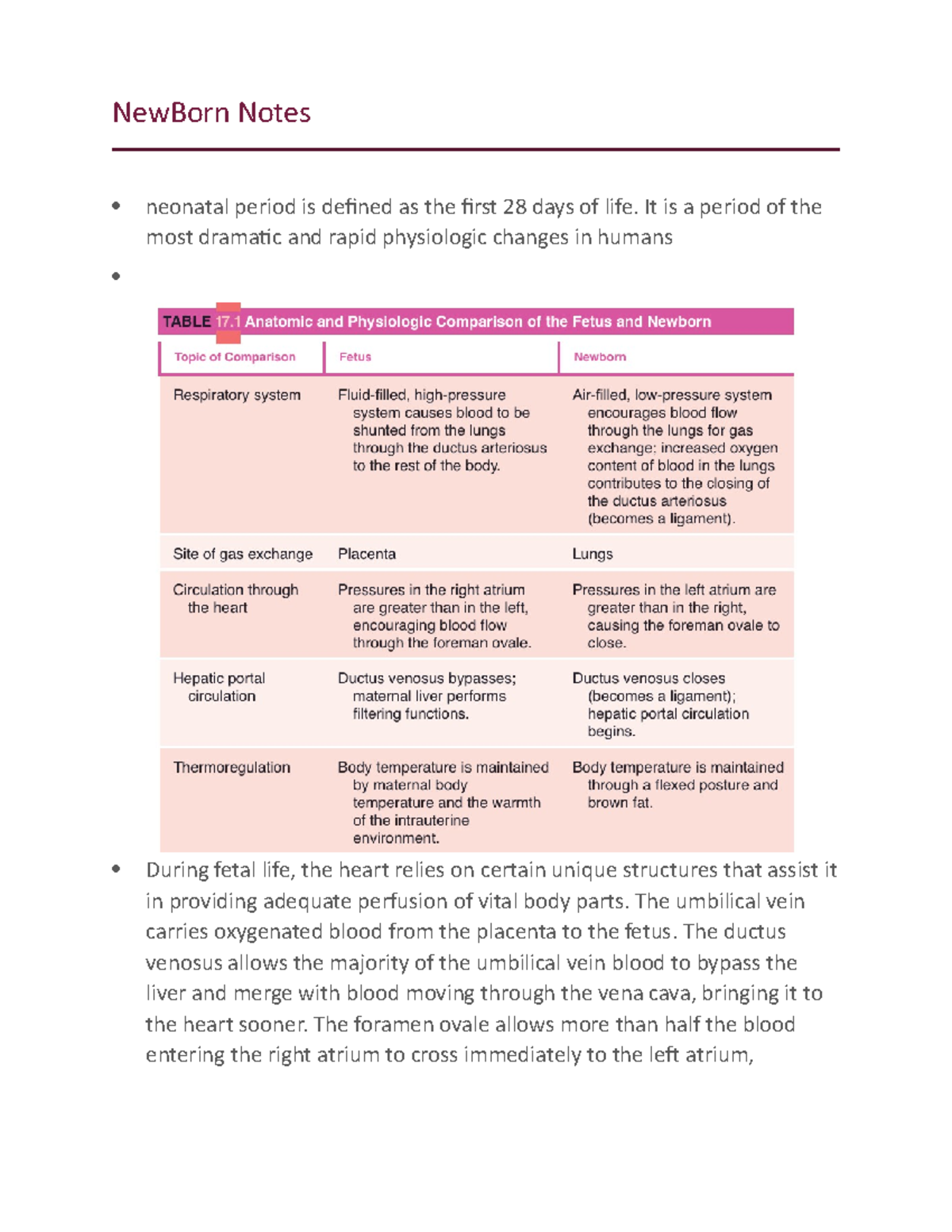 New Born notes - NewBorn Notes neonatal period is defined as the first ...