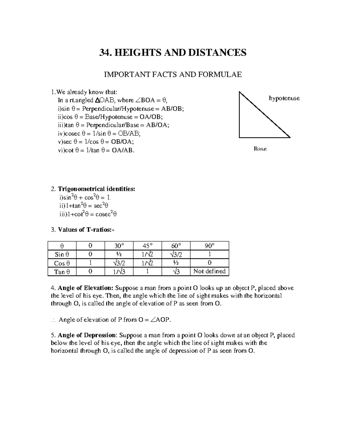 Problem on height& distance and tabulation - 34. HEIGHTS AND DISTANCES ...