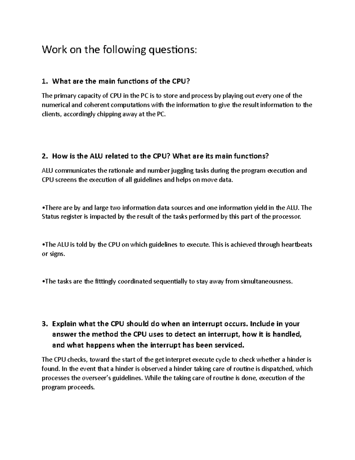 CA Week5 Tutorial (CH04 Part 1) - Work on the following questions: 1. What are the main ...