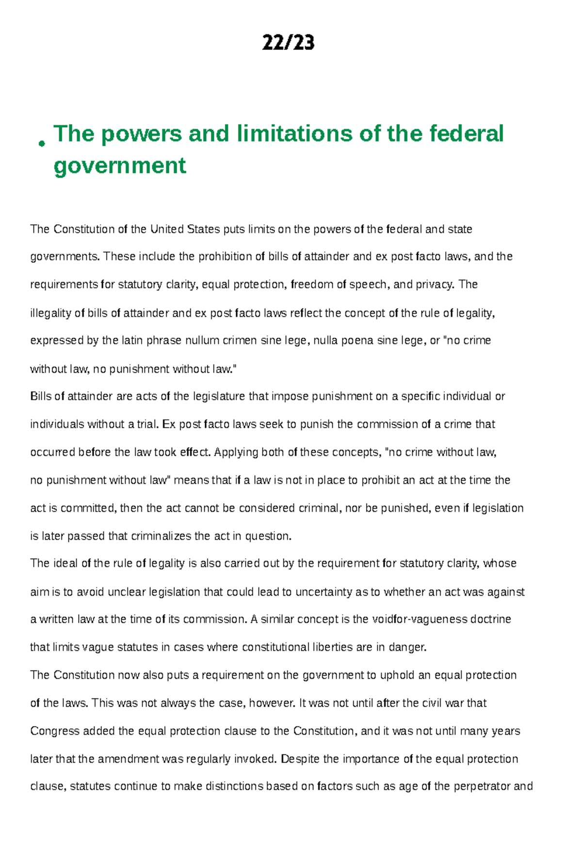 The powers and limitations of the federal government - 22/ The ...