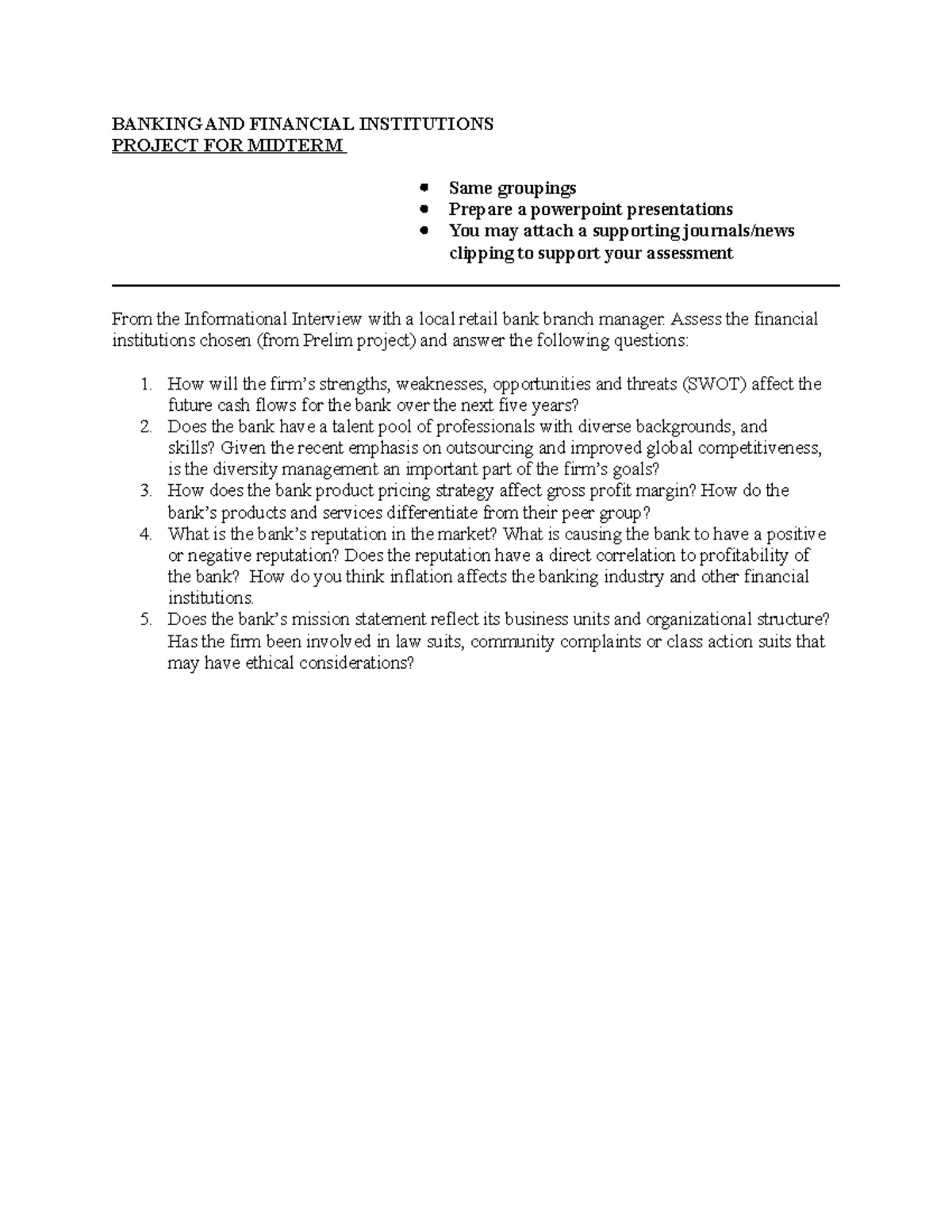 Project for MT Banking - none - BANKING AND FINANCIAL INSTITUTIONS ...