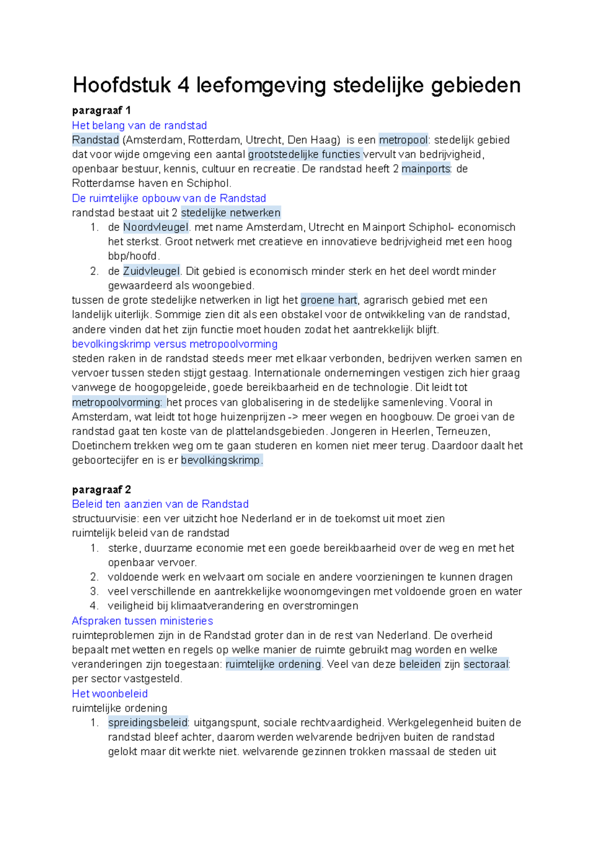 Aardrijkskunde - Hoofdstuk 4 leefomgeving stedelijke gebieden - Hoofdstuk 4 leefomgeving ...