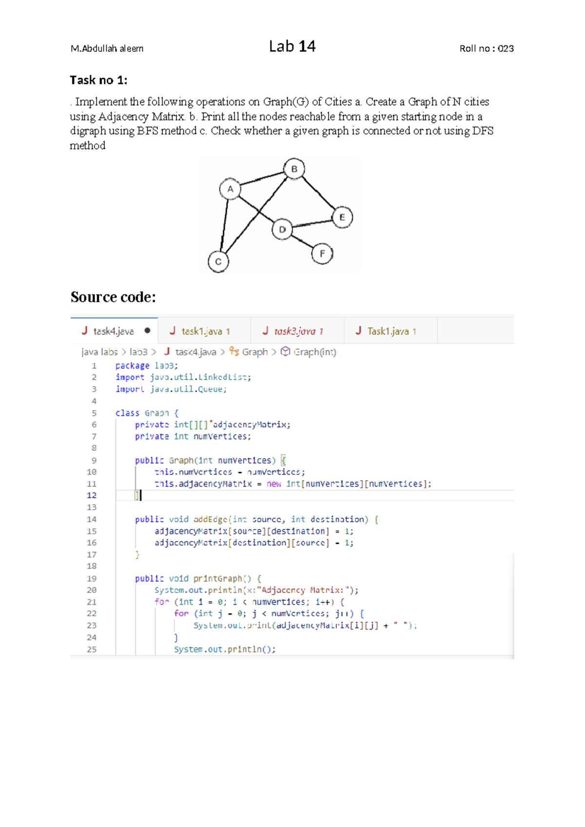 Lab 14 java - itsa lab 14 - Data structures - M aleem Lab 14 Roll no ...