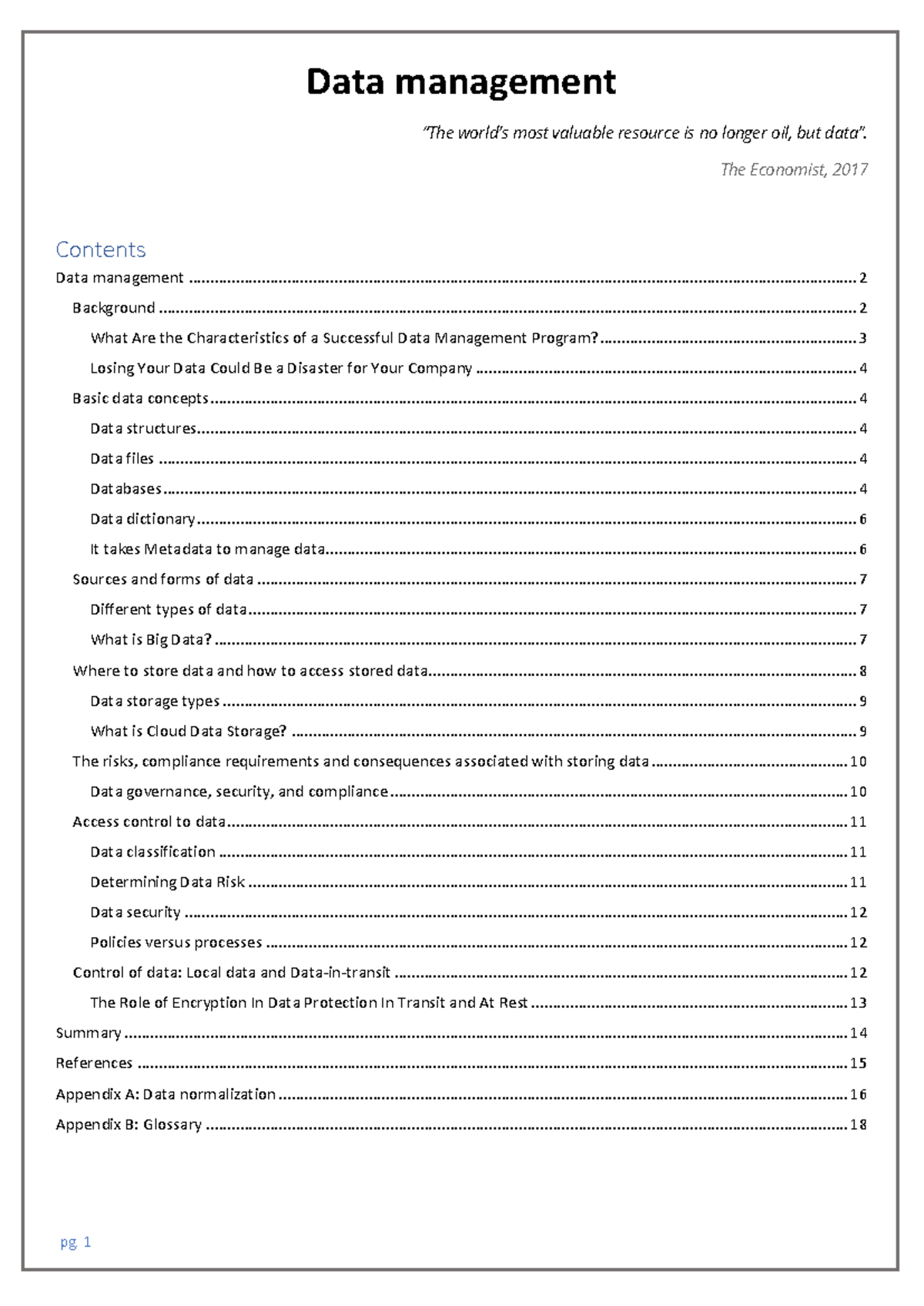 Data Management - Data management Contents Background What Are the ...