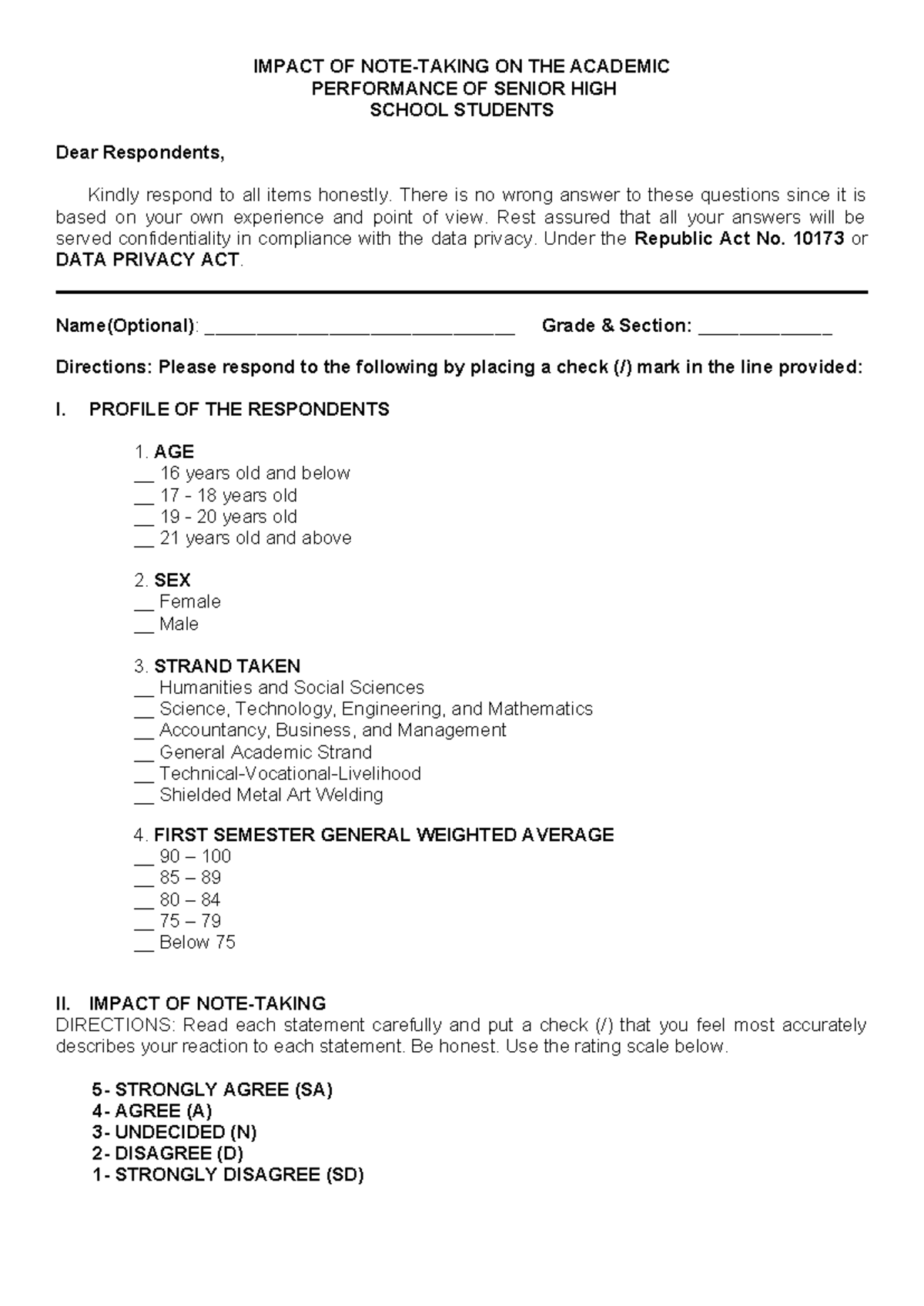 Updated- Questionnaire - IMPACT OF NOTE-TAKING ON THE ACADEMIC ...