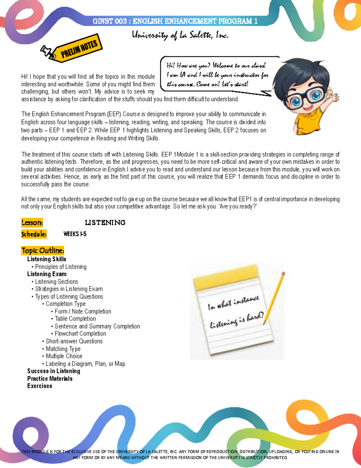 Prelim Notes - THIS MODULE IS FOR THE EXCLUSIVE USE OF THE UNIVERSITY ...