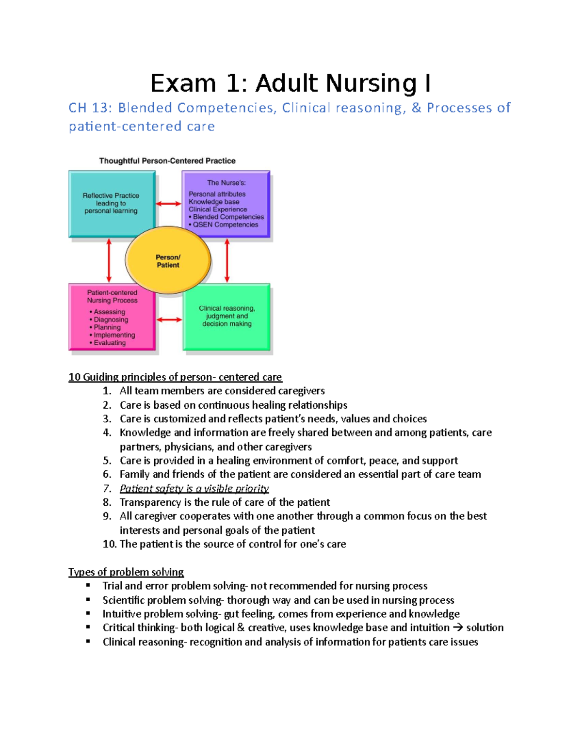 Exam 1 Review - adult 1: study guide exam 1 - Exam 1: Adult Nursing I ...