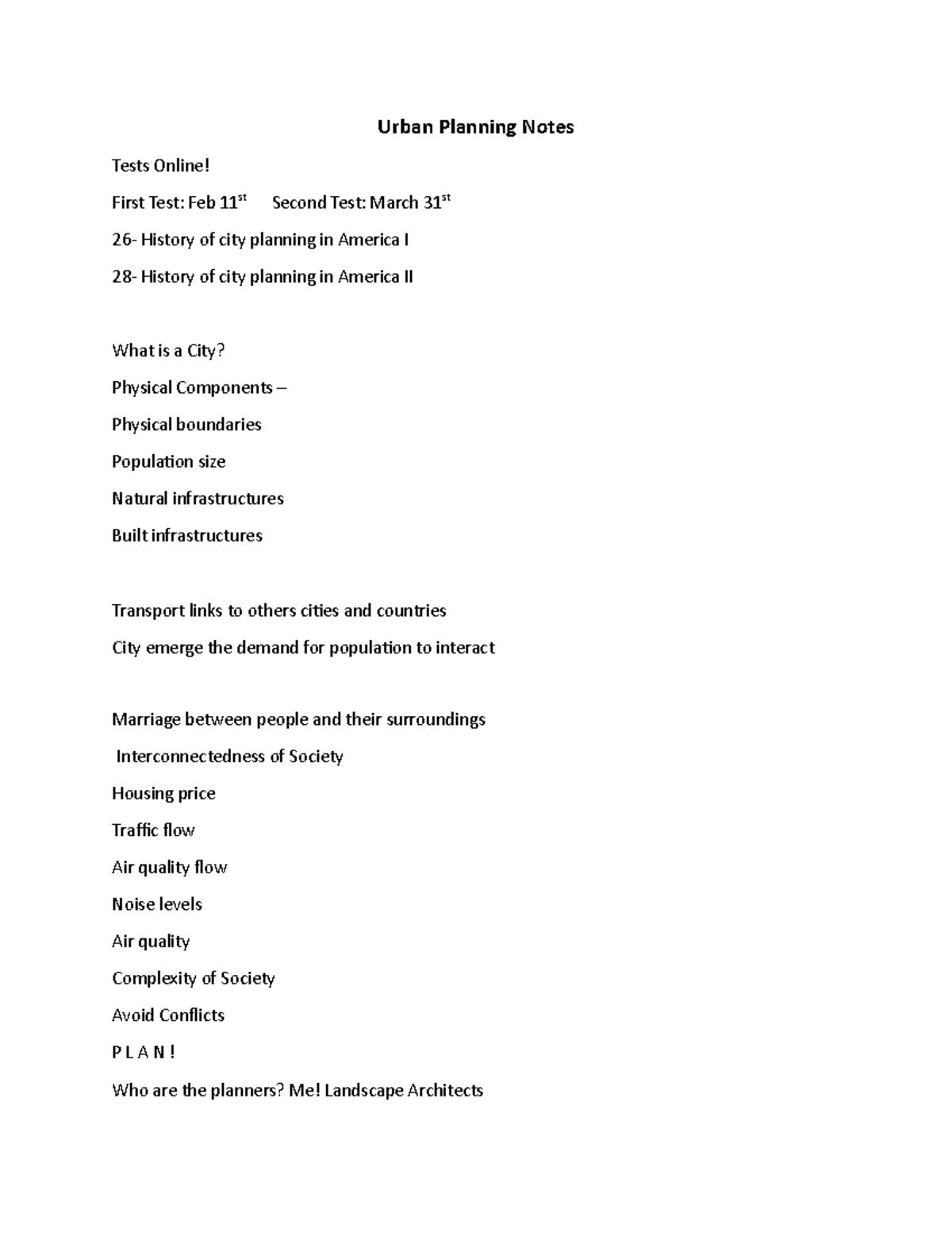 Urban Planning Notes - Lecture Notes, Lectures 1 - 7 - Urban Planning ...