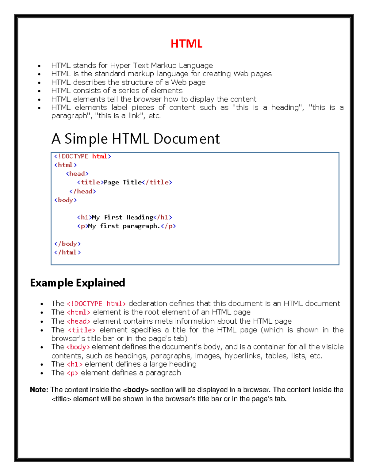 HTML - A Simple HTML Document Page - Studocu