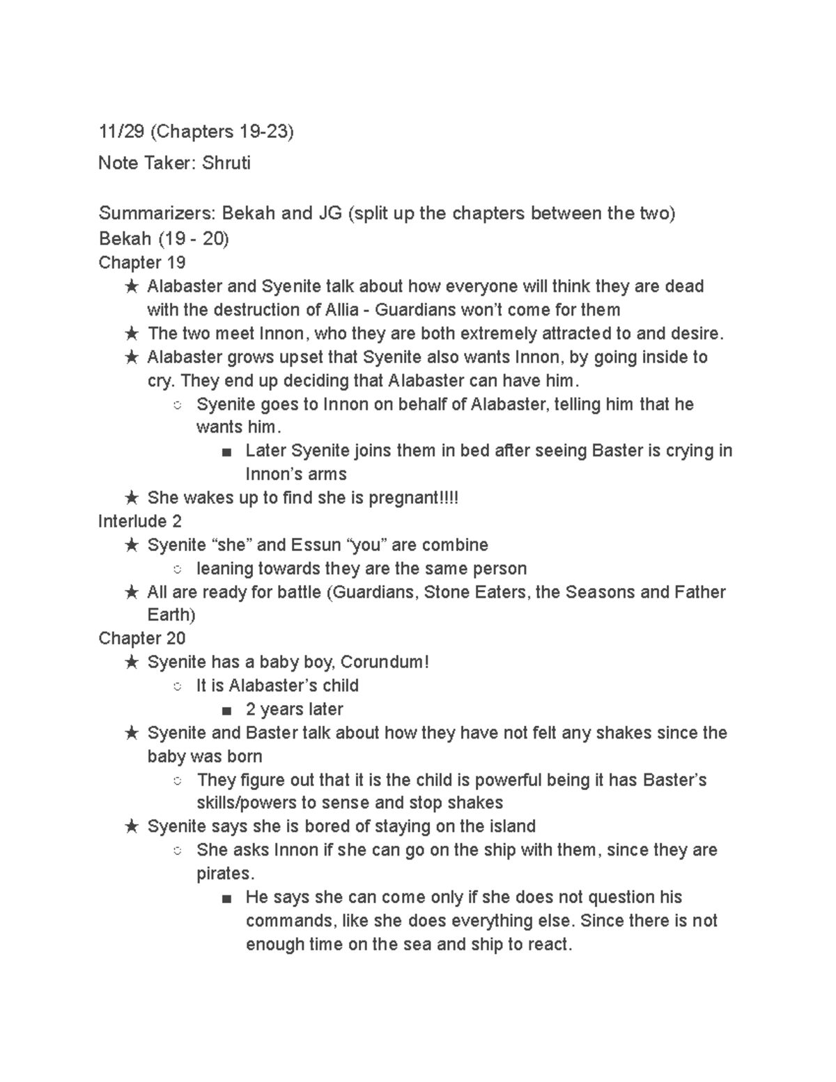 11 29 The Fifth Season - 11/29 (Chapters 19-23) Note Taker: Shruti ...
