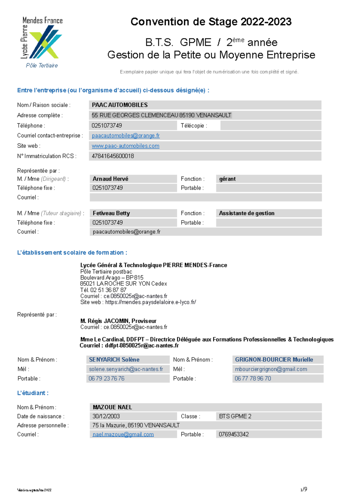Convention Stage BTS GPME2 R2022 avec Annexes-Version 2022-2023 - Pôle Tertiaire Exemplaire ...