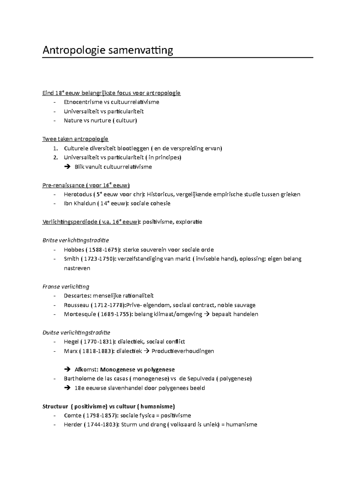 Antropologie samenvatting - Culturele diversiteit blootleggen ( en de verspreiding ervan) 2 ...