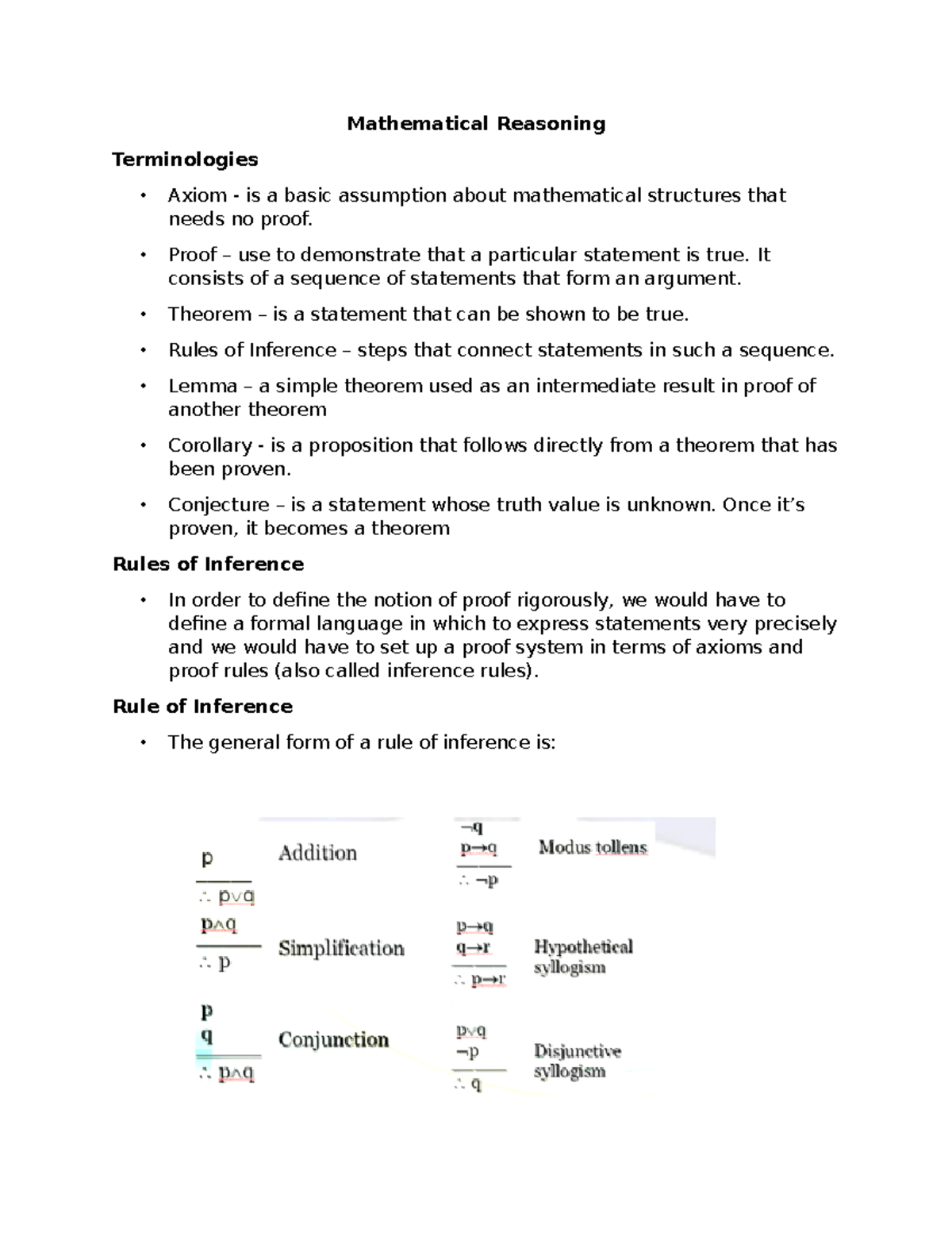 Mathematical Reasoning - Mathematical Reasoning Terminologies Axiom ...