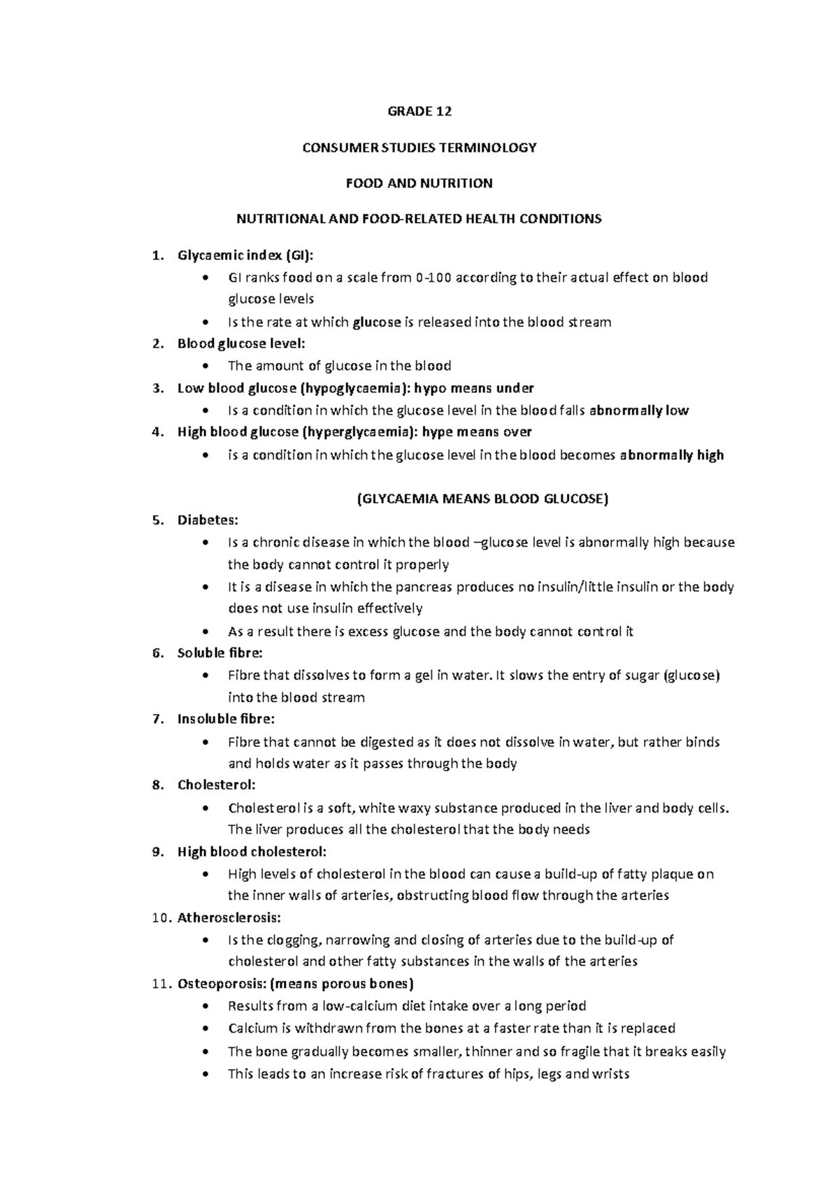 Subject Terminology FOOD - GRADE 12 CONSUMER STUDIES TERMINOLOGY FOOD ...